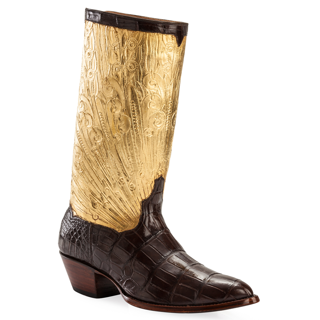 Genuine American Alligator with Hand Carved / Tooled 23.5K Gilt Tops H